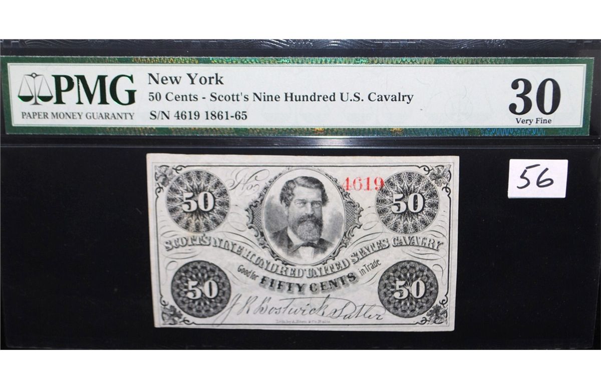 1861-65 CIVIL WAR SCOTT'S 900 US CAVALRY SUTLER 50 CENT NOTE - PMG 30 ...