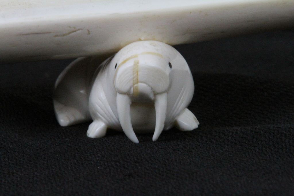 Walrus Tusk with Carved Dog Sled Team