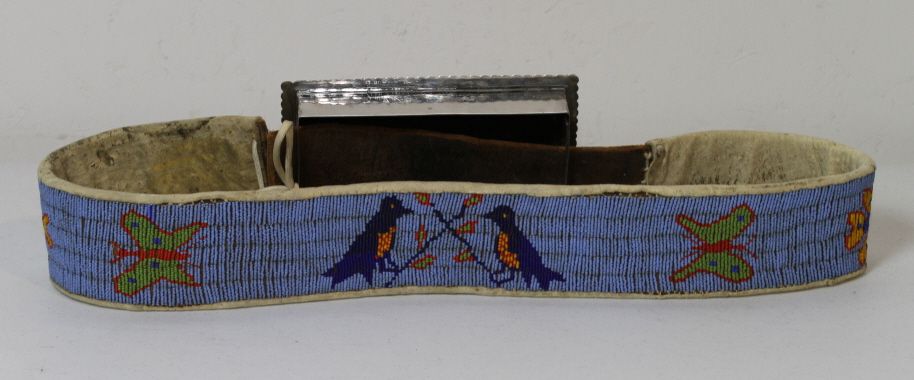 Crow Indian Beaded Belt with Large Silver Buckle