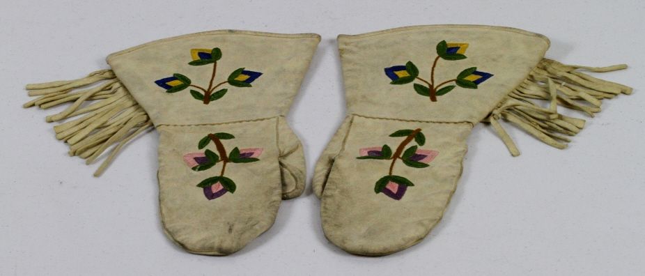 Plains Native American Quillwork Gloves