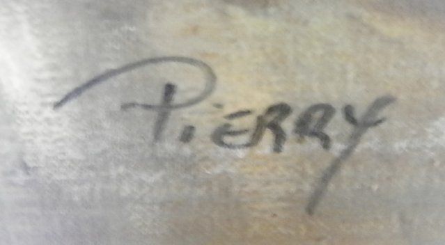 Oil painting signed Pierry depicting "Beach Scene"