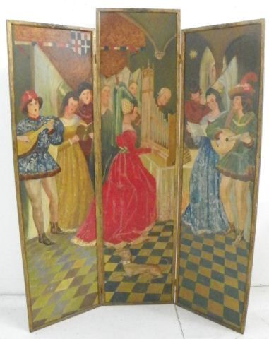 Paint decorated 3 part screen