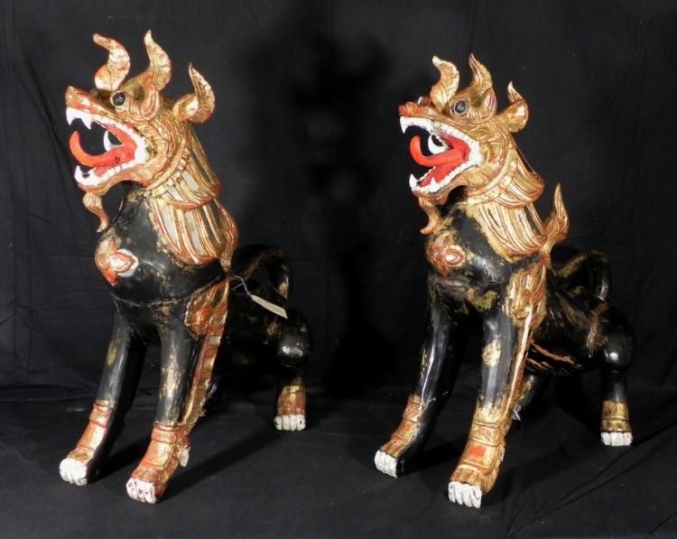 2 Old Thai Temple Dogs Guardian Dragons Thailand 34 In.