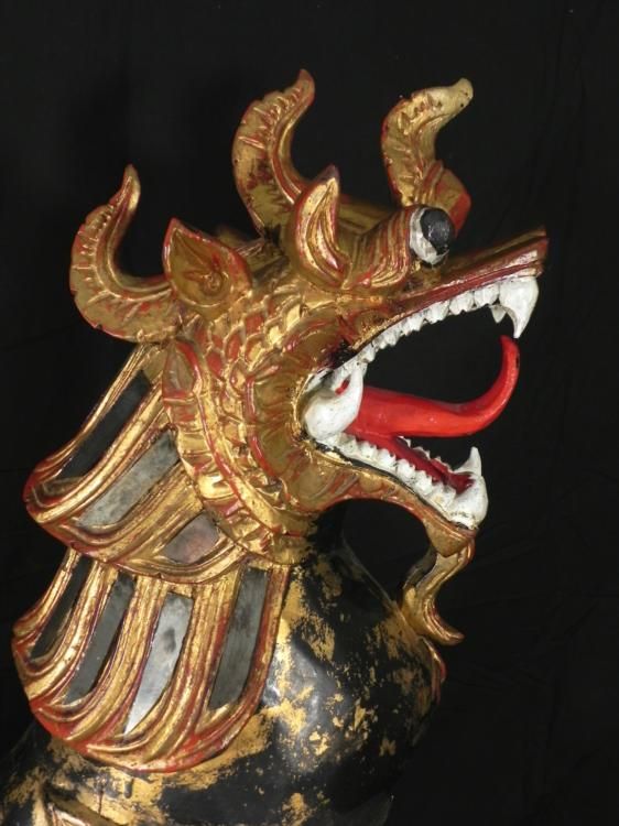 2 Old Thai Temple Dogs Guardian Dragons Thailand 34 In.