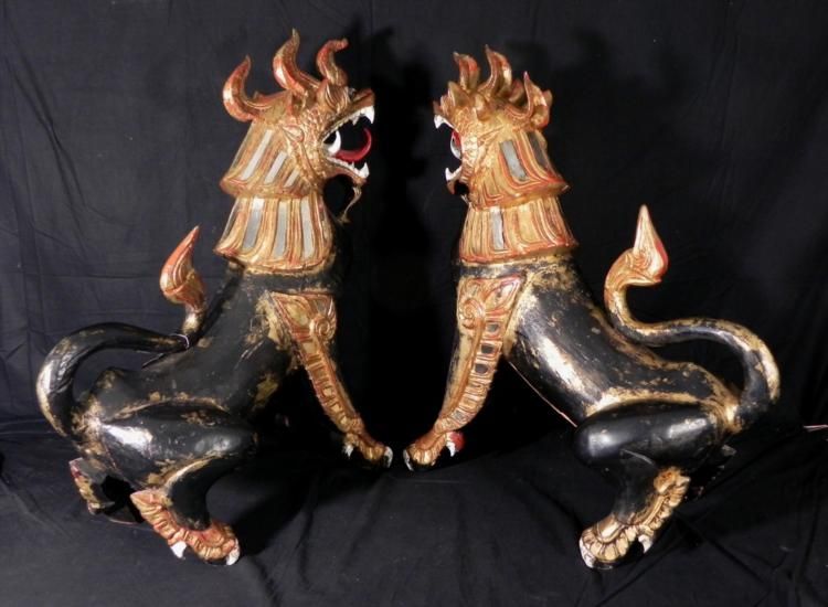 2 Old Thai Temple Dogs Guardian Dragons Thailand 34 In.