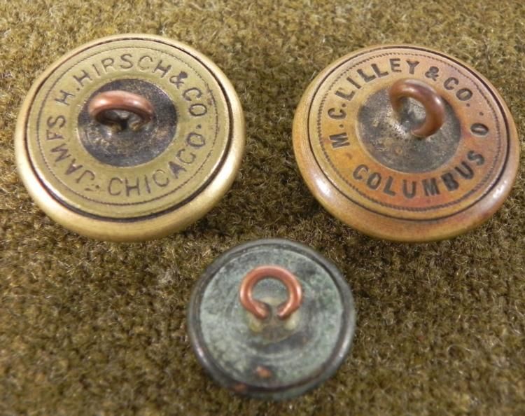 3 Wisconsin State Seal/Militia Buttons Gilt, Civil War