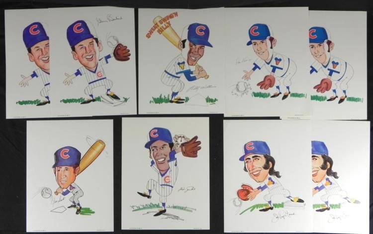 1972 Chicago Cubs Cartoon Lithograph Print Set