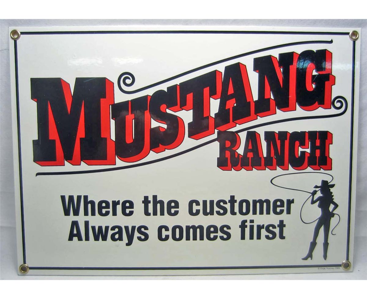 MUSTANG RANCH PORCELAIN ADVERTISING SIGN