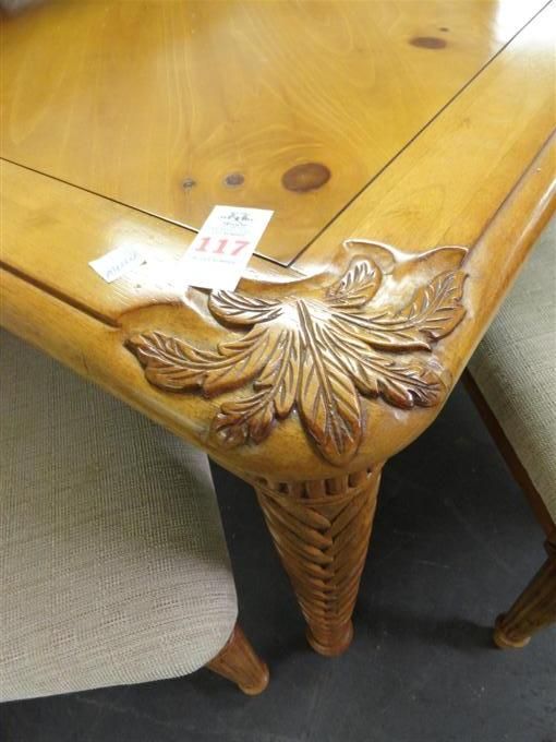 Tommy Bahama Style Carved Wood Table & 6 Chairs