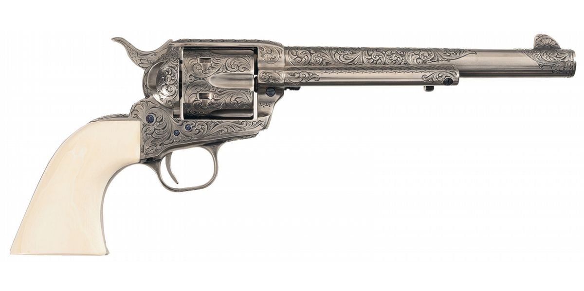 Engraved Colt Single Action Army Revolver with Ivory Grips