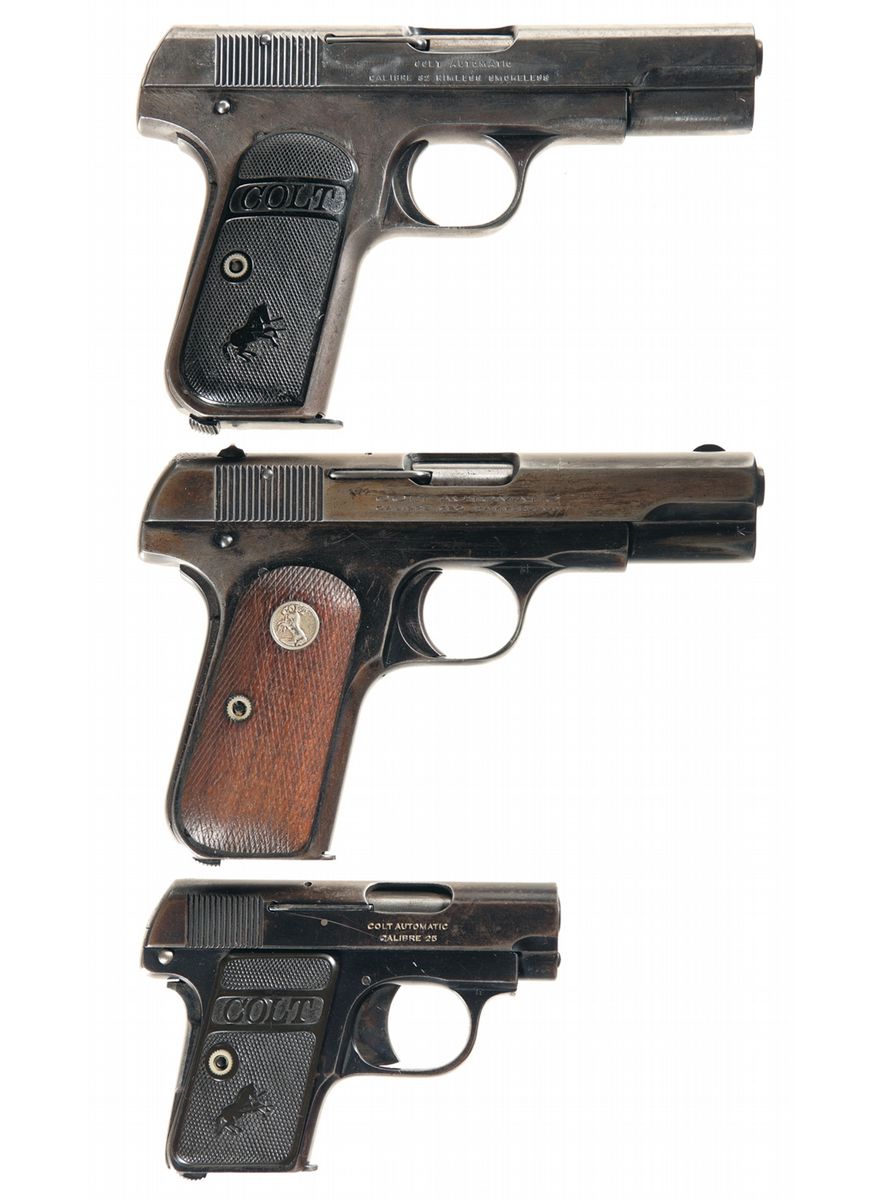 Three Colt Semi-Automatic Hammerless Pistols