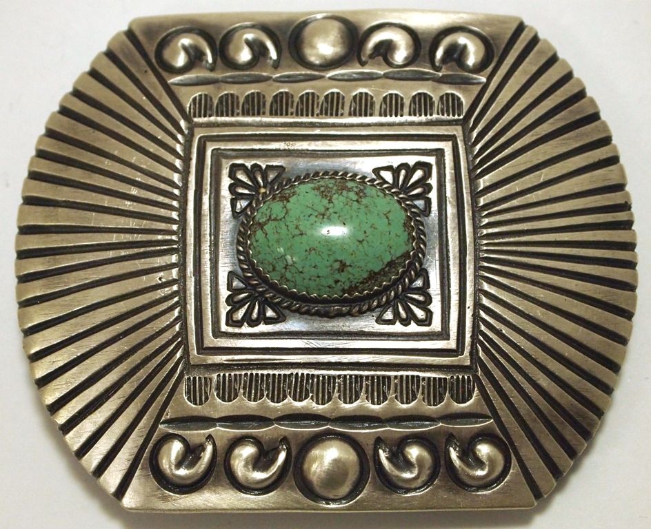 Navajo Green Fox Turquoise Sterling Silver Buckle - Martha Cayatine