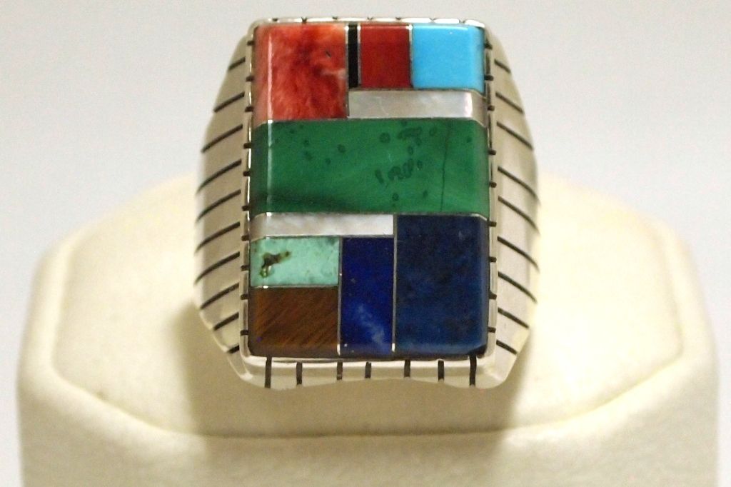 Navajo Multi-Stone Inlay Sterling Silver Men's Ring - Ray Jack