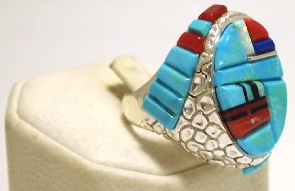 Navajo Multi-Stone Sun Face Sterling Silver Men's Ring - Wilbert Manning