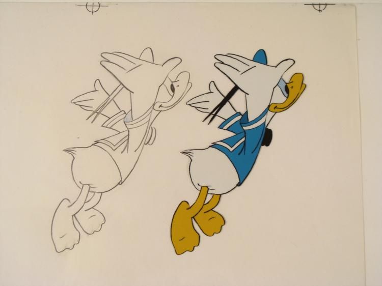 Animation Flying Donald Duck Cel Drawing Orig Art Wings