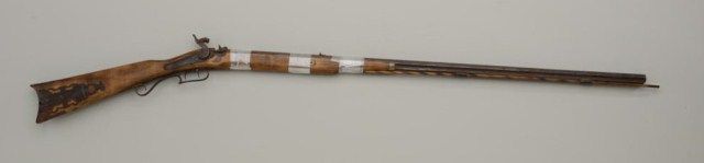 Half stock percussion plains rifle with interesting pierced iron ...