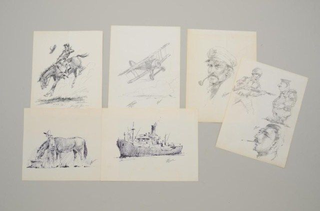 Lot of pen and ink and sketches by noted Western Artist Arthur Albert ...