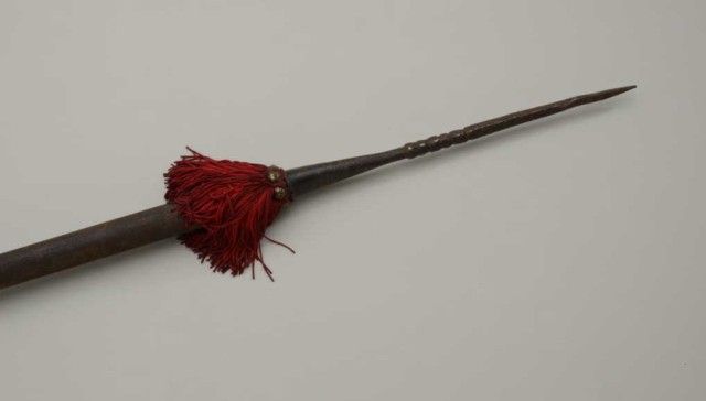 EARLY SPANISH STYLE LANCE OR POLE ARM WITH FORGED SPIKE BLADE CIRCA 15 ...