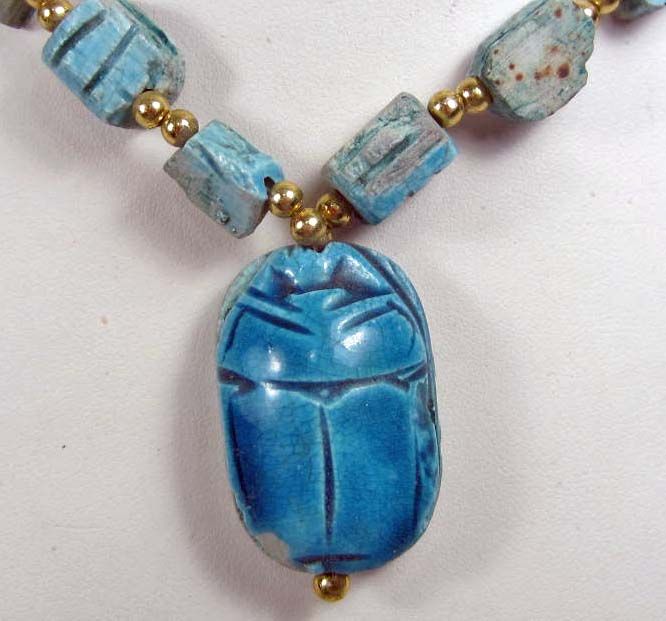 EGYPTIAN SCARAB POTTERY NECKLACE - HAND MADE