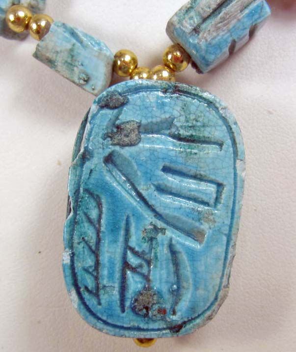 EGYPTIAN SCARAB POTTERY NECKLACE - HAND MADE
