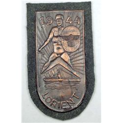 GERMAN NAZI LORIENT SHIELD W/ GREEN WOOL BACKING