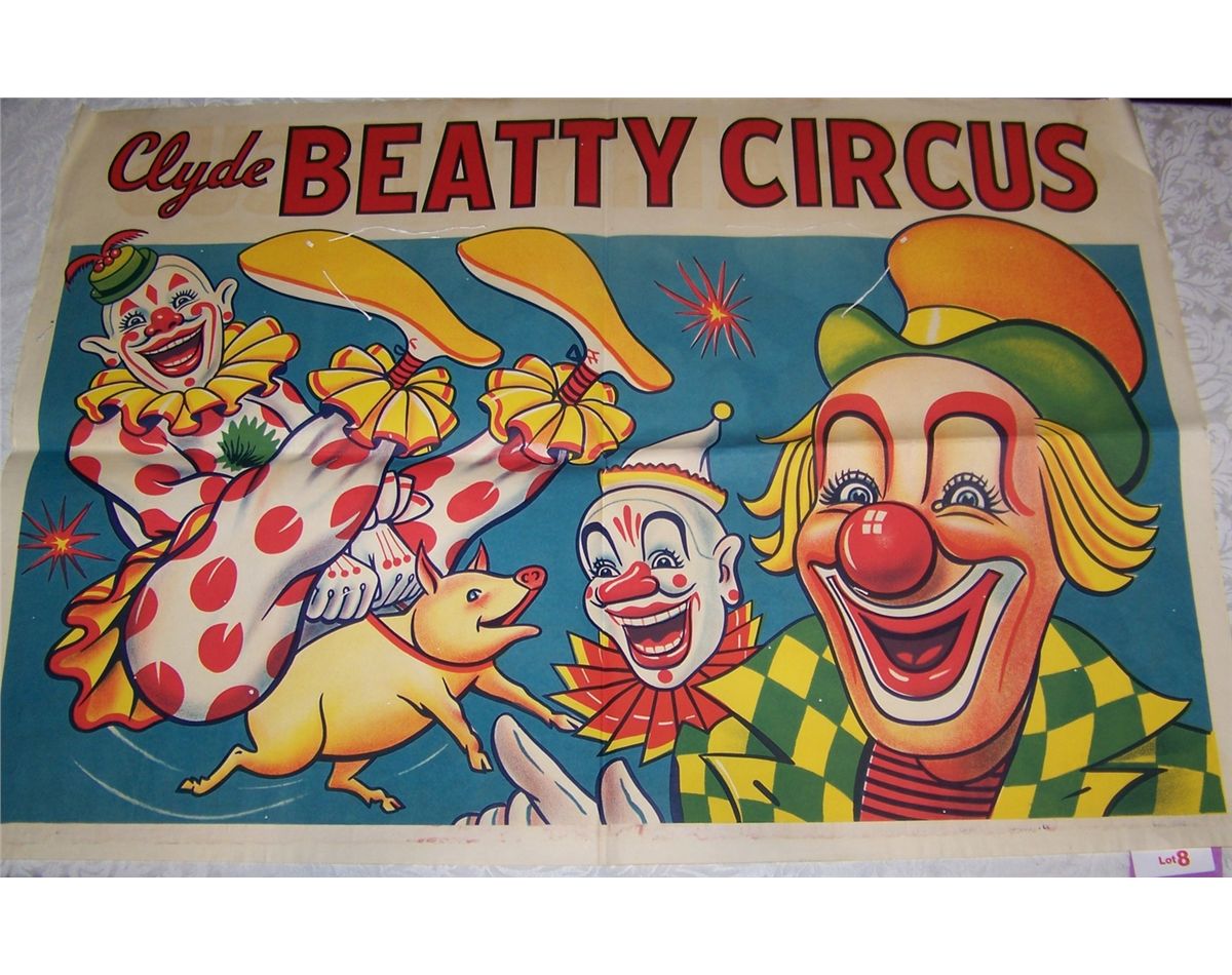 CLASSIC LITHOGRAPH CLYDE BEATTY CIRCUS POSTER 29T X 41W
