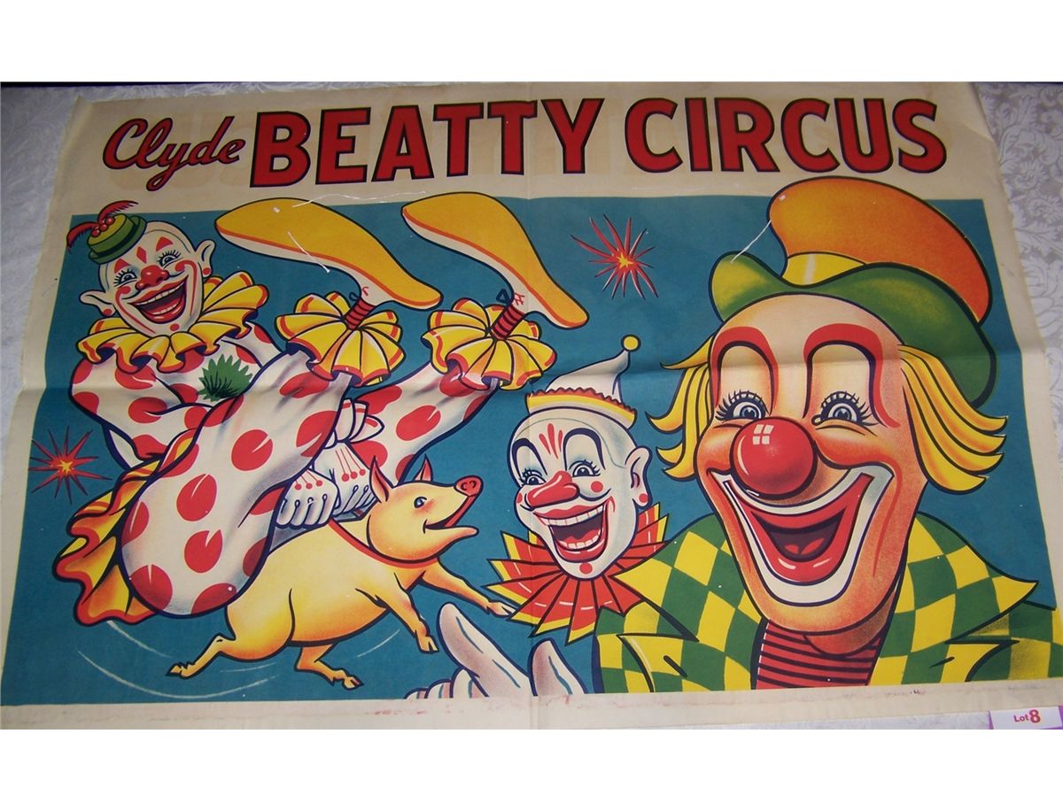 CLASSIC LITHOGRAPH CLYDE BEATTY CIRCUS POSTER 29T X 41W