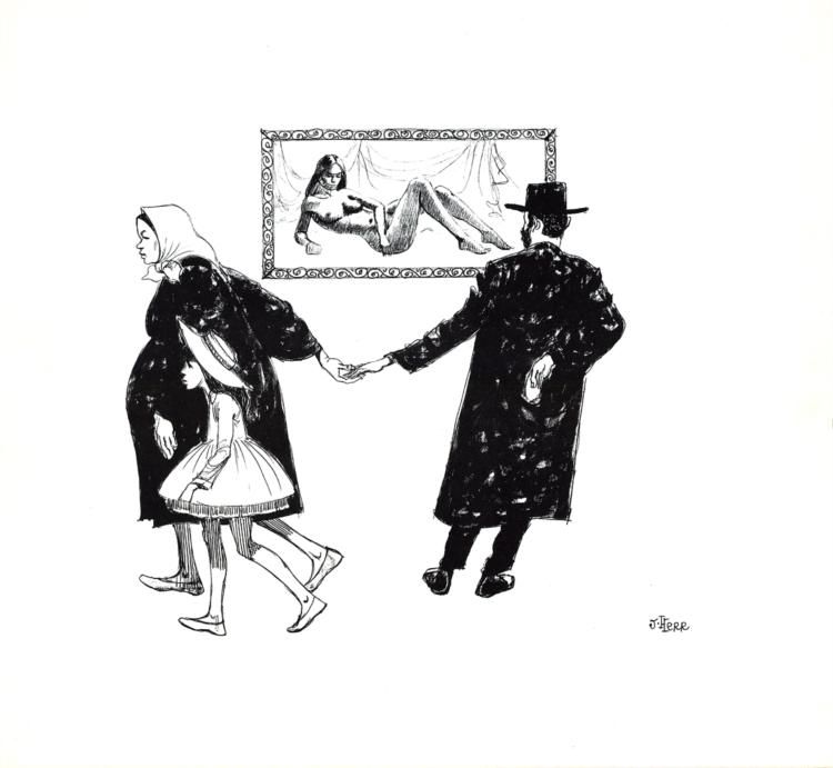 J Herr Offset Lithograph Women Child Rabbi Art Museum