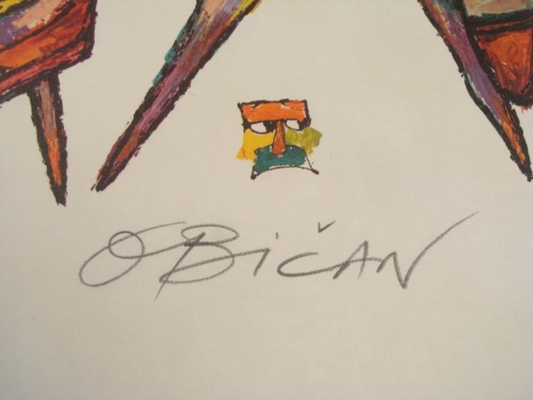 Jovan OBican Signed Art Print Couple on Donkey