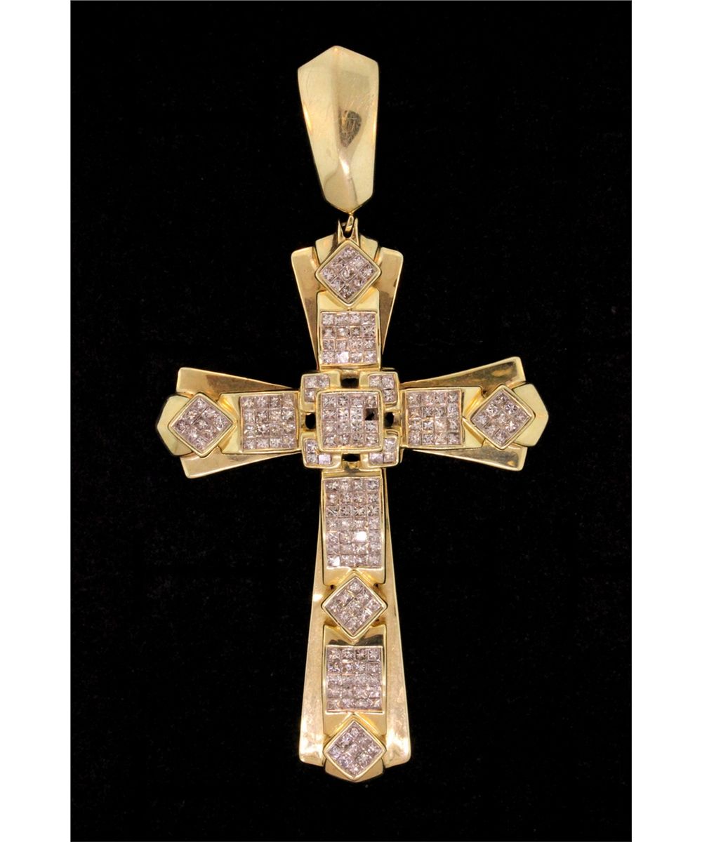 PENDANT: (1) Unisex 14ky&w "invisible" set diamond cross pendant; 168 ...