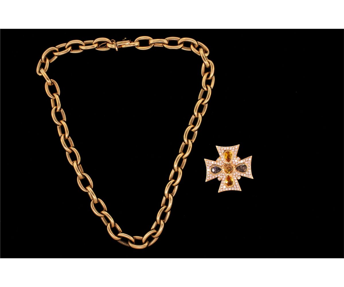 NECKLACE: (1)14ky oval link chain necklace with diamond and 14ky ...