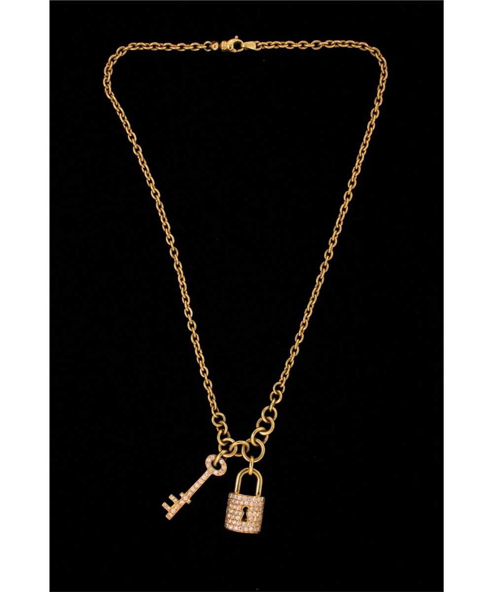 CHAIN: (1) 18ky and diamond lock & key necklace. Lock is 1" long. Key ...
