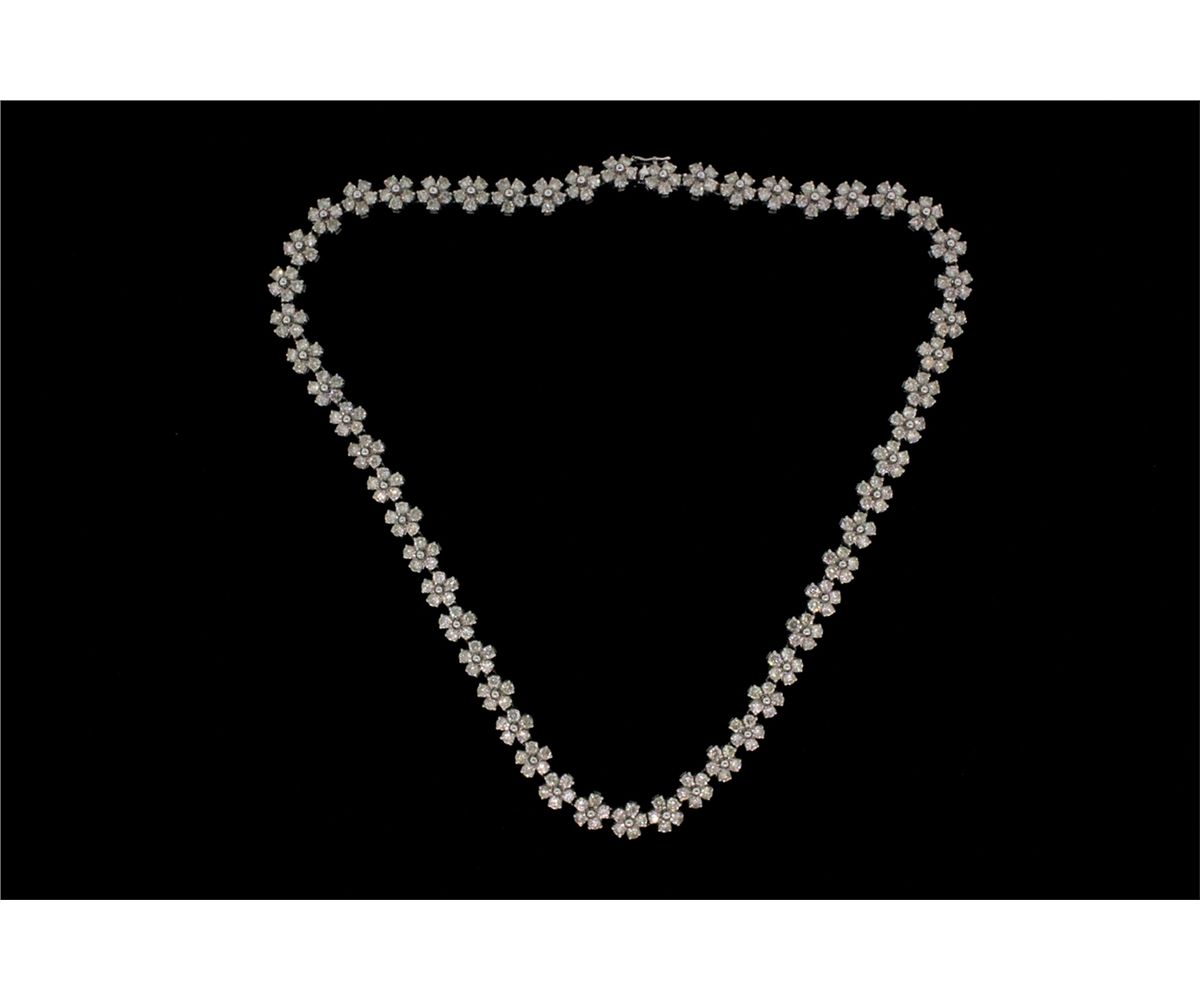 NECKLACE: (1) Diamond and 14k WG flower motif necklace, 17 inches long ...