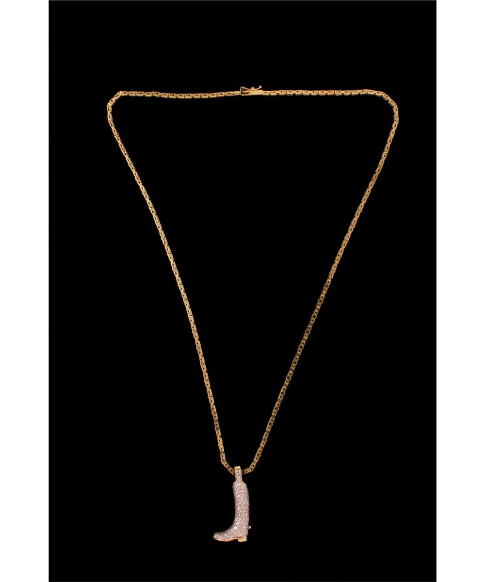 NECKLACE: (1) 14ky and diamond boot pendant and chain. Boot is 1 1/4 ...