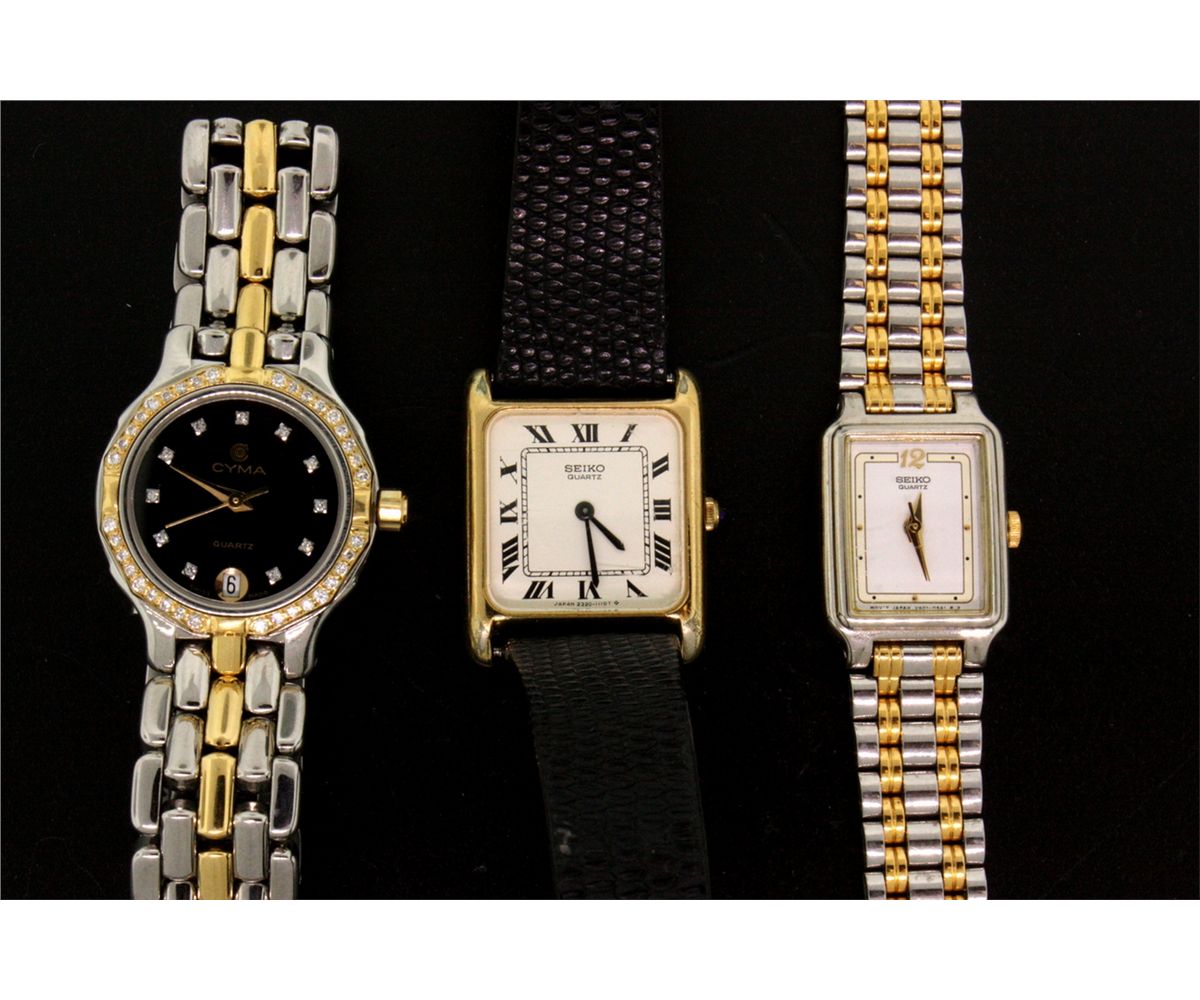 WATCH: (1) Ladies stainless steel and gold plated Cyma wristwatch; 24mm ...