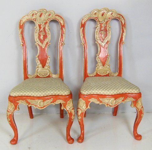 Pair painted rococo Venetian high back chairs