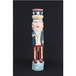 "Uncle Sam" painted wood carving signed