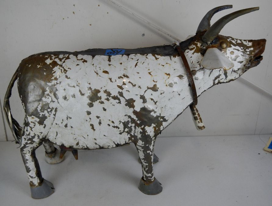 Folk Art Metal Cow Sculpture