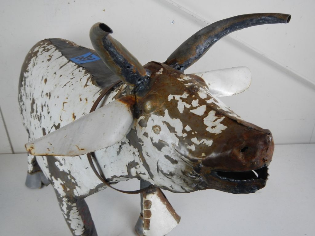 Folk Art Metal Cow Sculpture