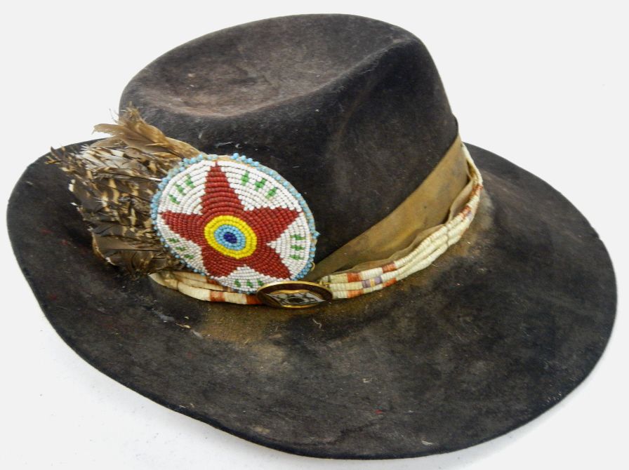 Early 1900's Beaver Hat with Quill Work Hat Band
