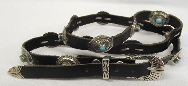 Navajo German Silver Turquoise Concho Hat Band Navajo German Silver Turquoise Concho Hat Band