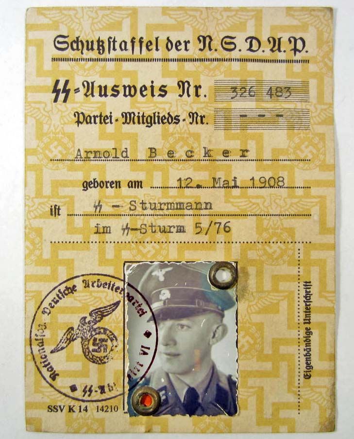 GERMAN NAZI WAFFEN SS NCO AUSWEIS IDENTIFICATION CARD