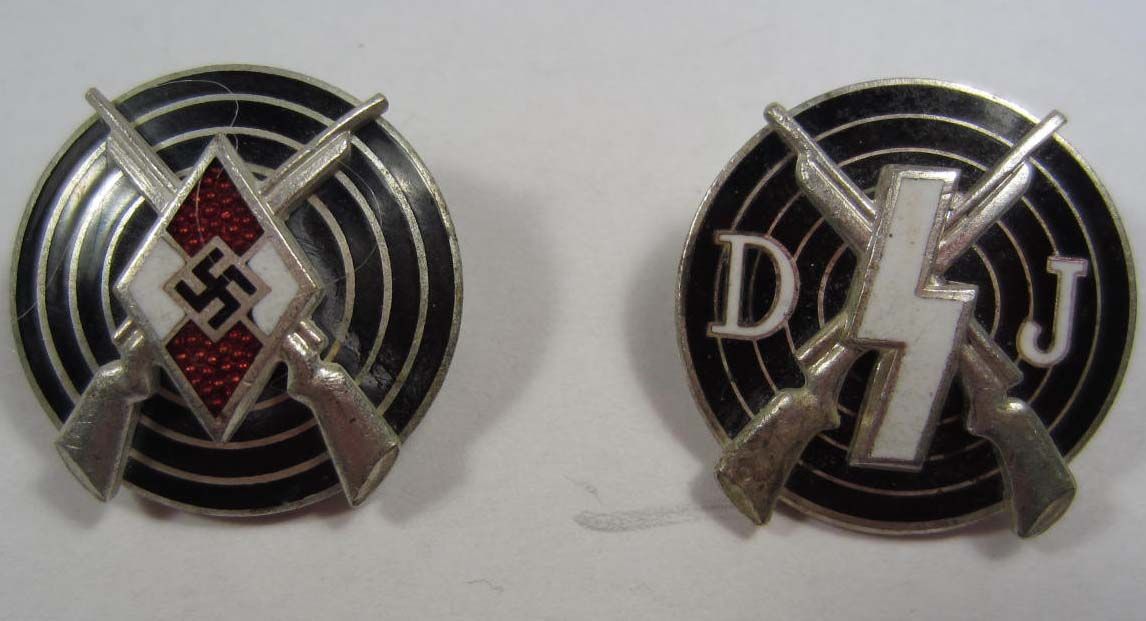 GERMAN NAZI HITLER YOUTH HJ & DEUTSCHE YOUTH DJ SHOOTING BADGES
