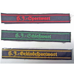 LOT OF 3 GERMAN NAZI HITLER YOUTH SPORTS CUFF TITLES