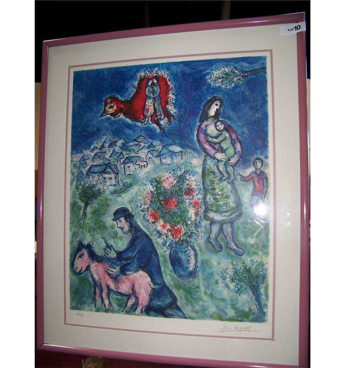MARC CHAGALL LITHOGRAPH #351/500 FRAMED & FACSIMILE SIGNED.