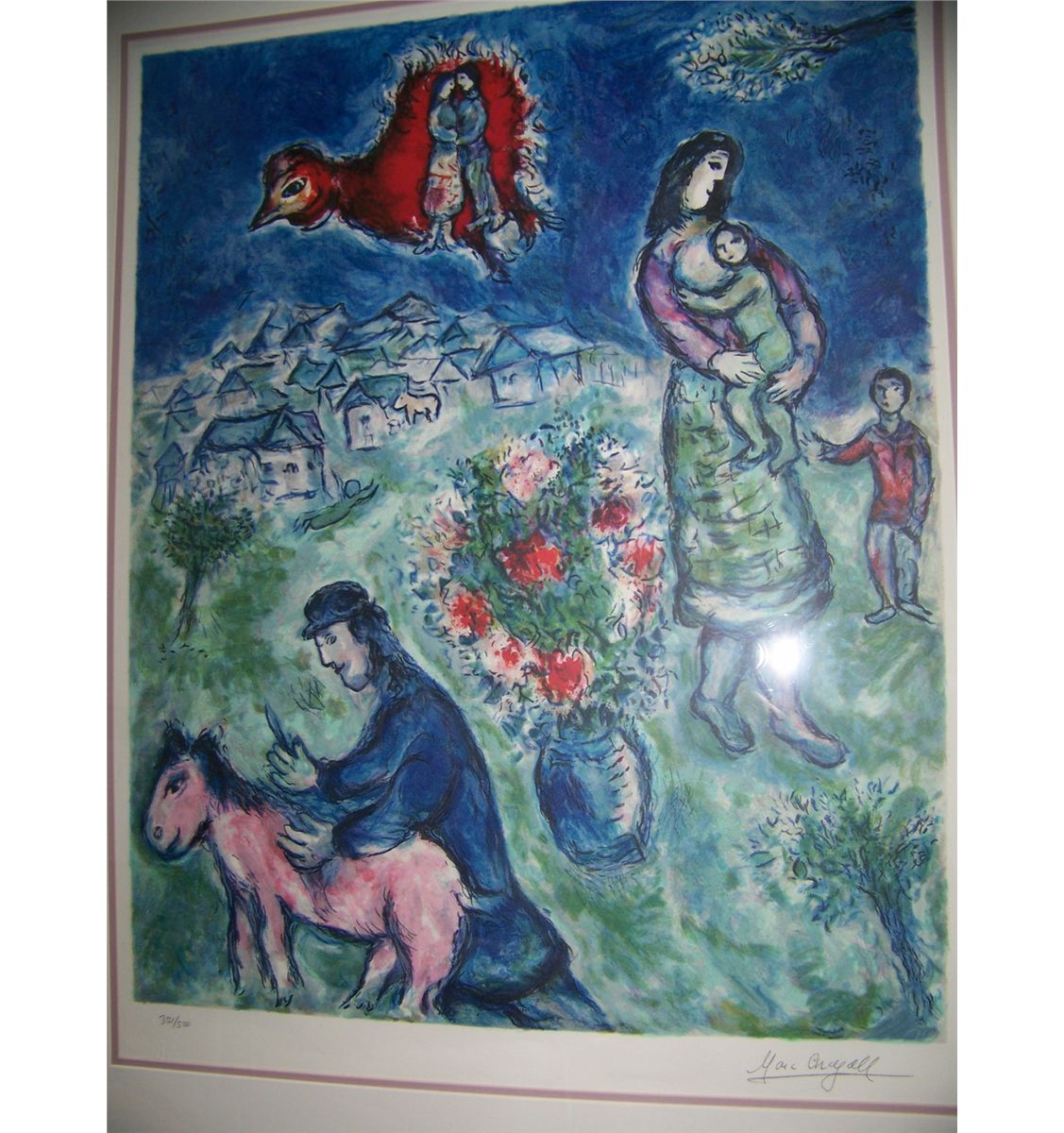 MARC CHAGALL LITHOGRAPH #351/500 FRAMED & FACSIMILE SIGNED.