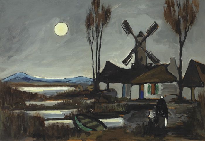 Markey Robinson (1918-1999) - NOCTURNAL LANDSCAPE WITH WINDMILL