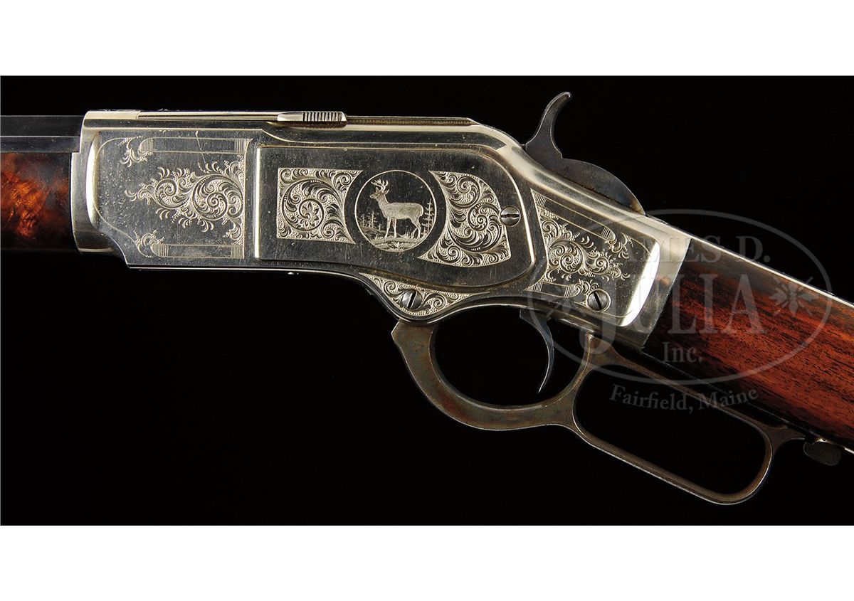 RARE HALF NICKEL FACTORY ENGRAVED WINCHESTER MODEL 1873 LEVER ACTION RIFLE.