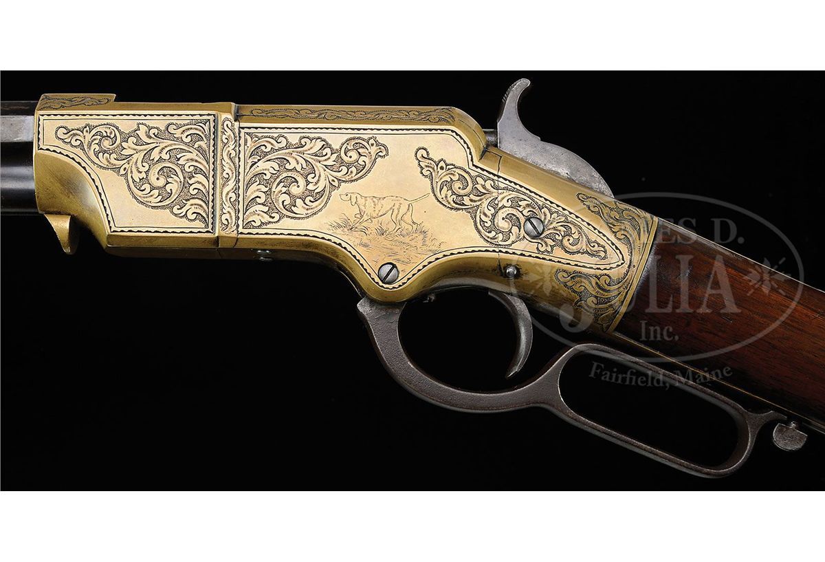 SCARCE HOGGSON ENGRAVED HENRY MODEL 1860 LEVER ACTION RIFLE.