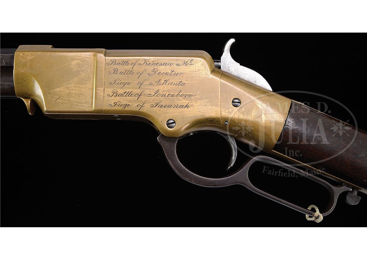 SCARCE CIVIL WAR INSCRIBED HENRY MODEL 1860 LEVER ACTION RIFLE.
